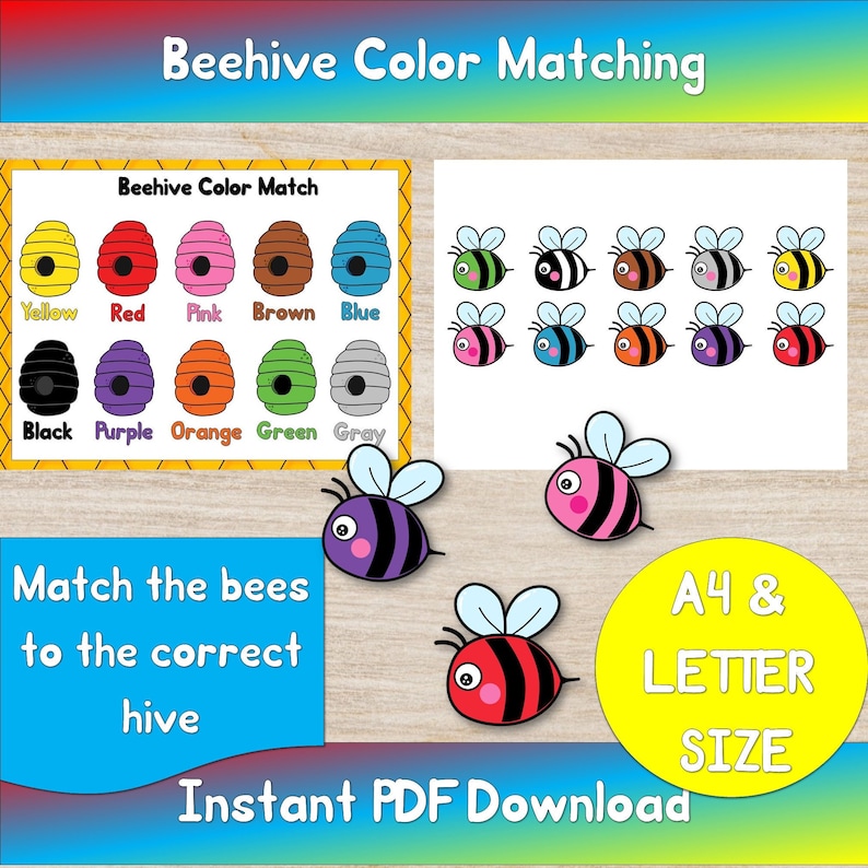 Beehive Bees Color Colour Match Game - Montessori Learning Teaching ...