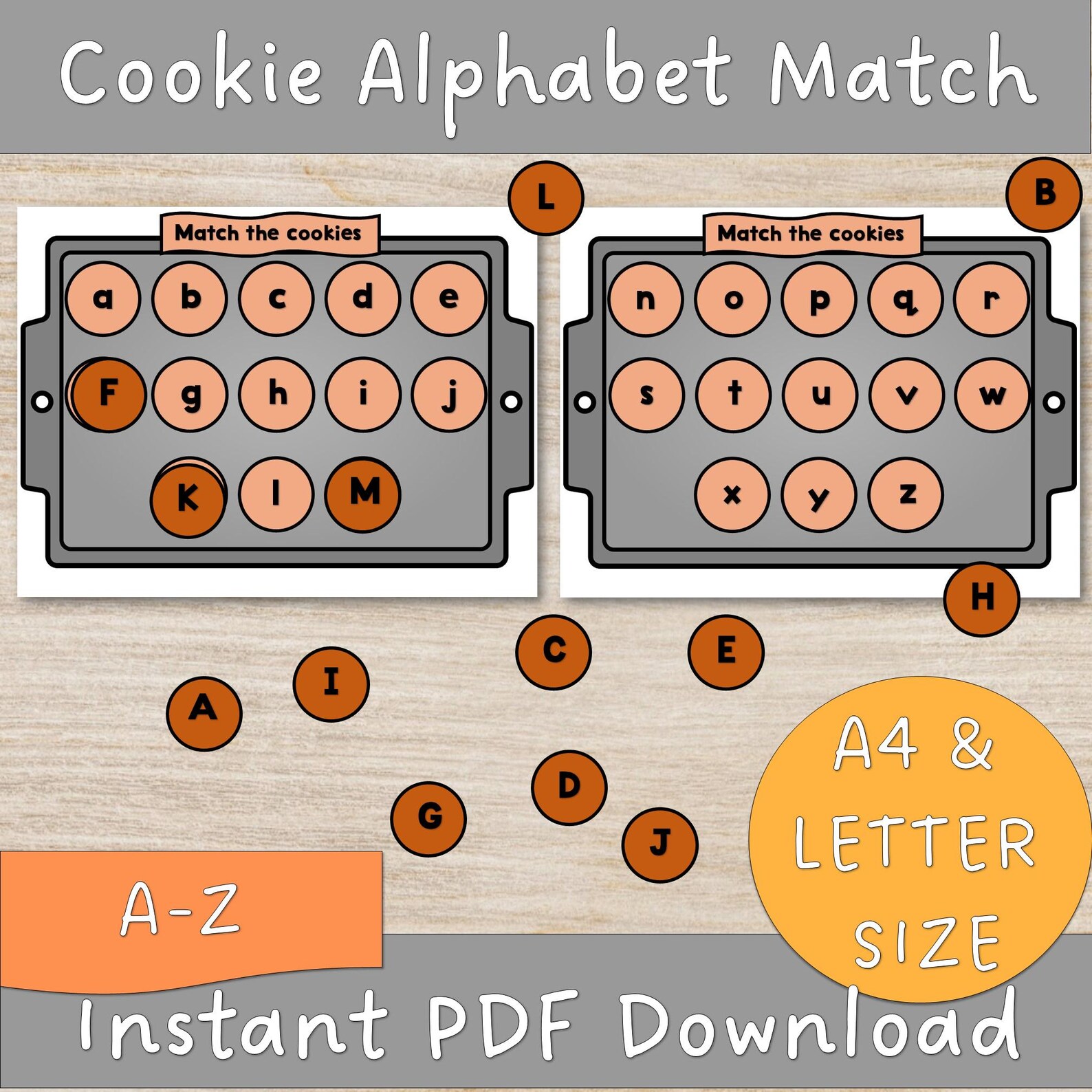 Cookie Alphabet Matching Game: Montessori Learning Resource (PDF ...