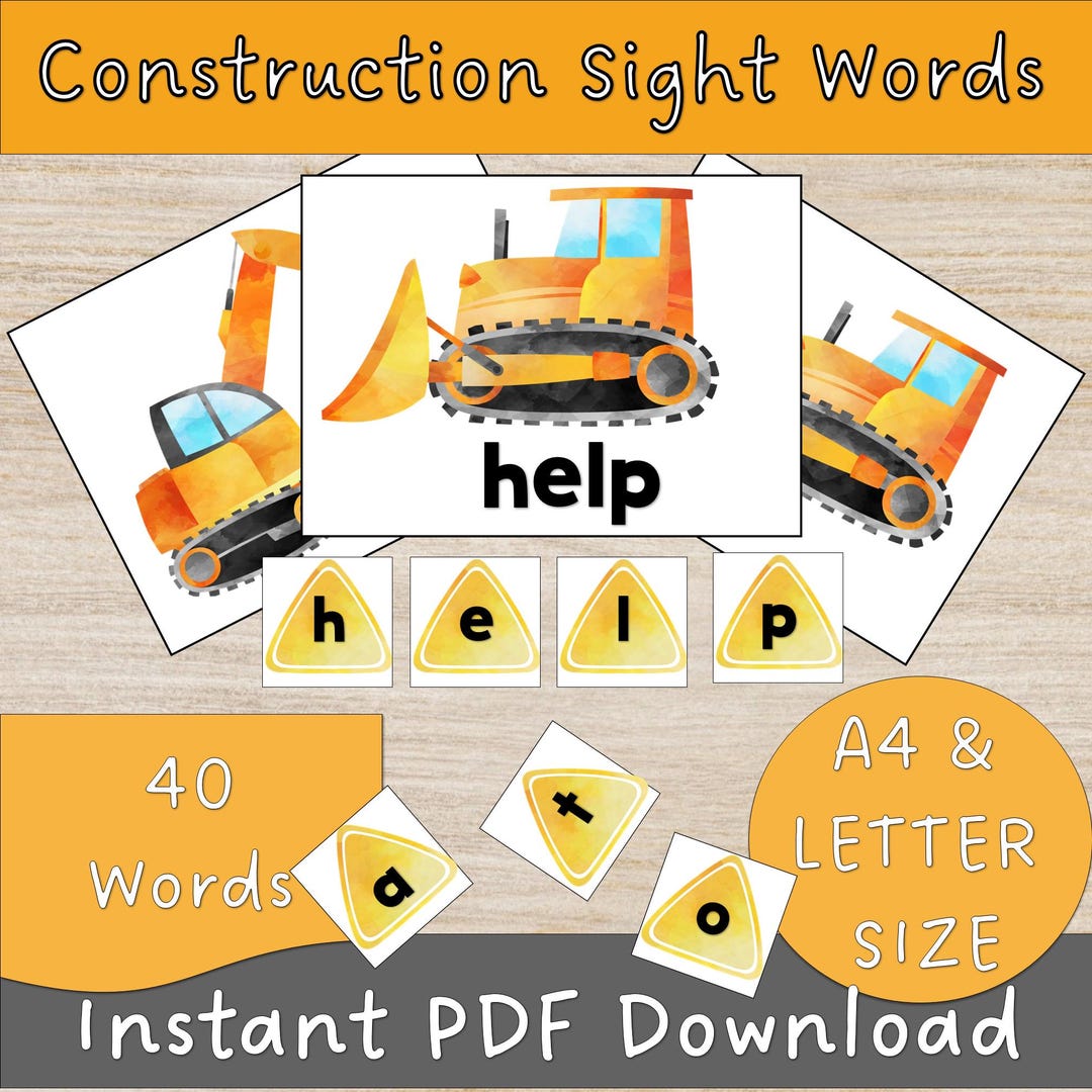 Construction Sight Words Spelling Game- Montessori Learning Teaching ...