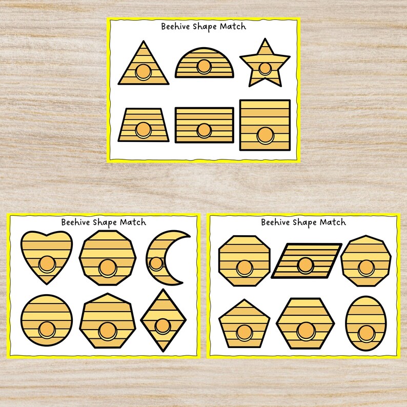 Bees & Hive 2D Shapes Matching: Montessori Learning Resource (PDF ...