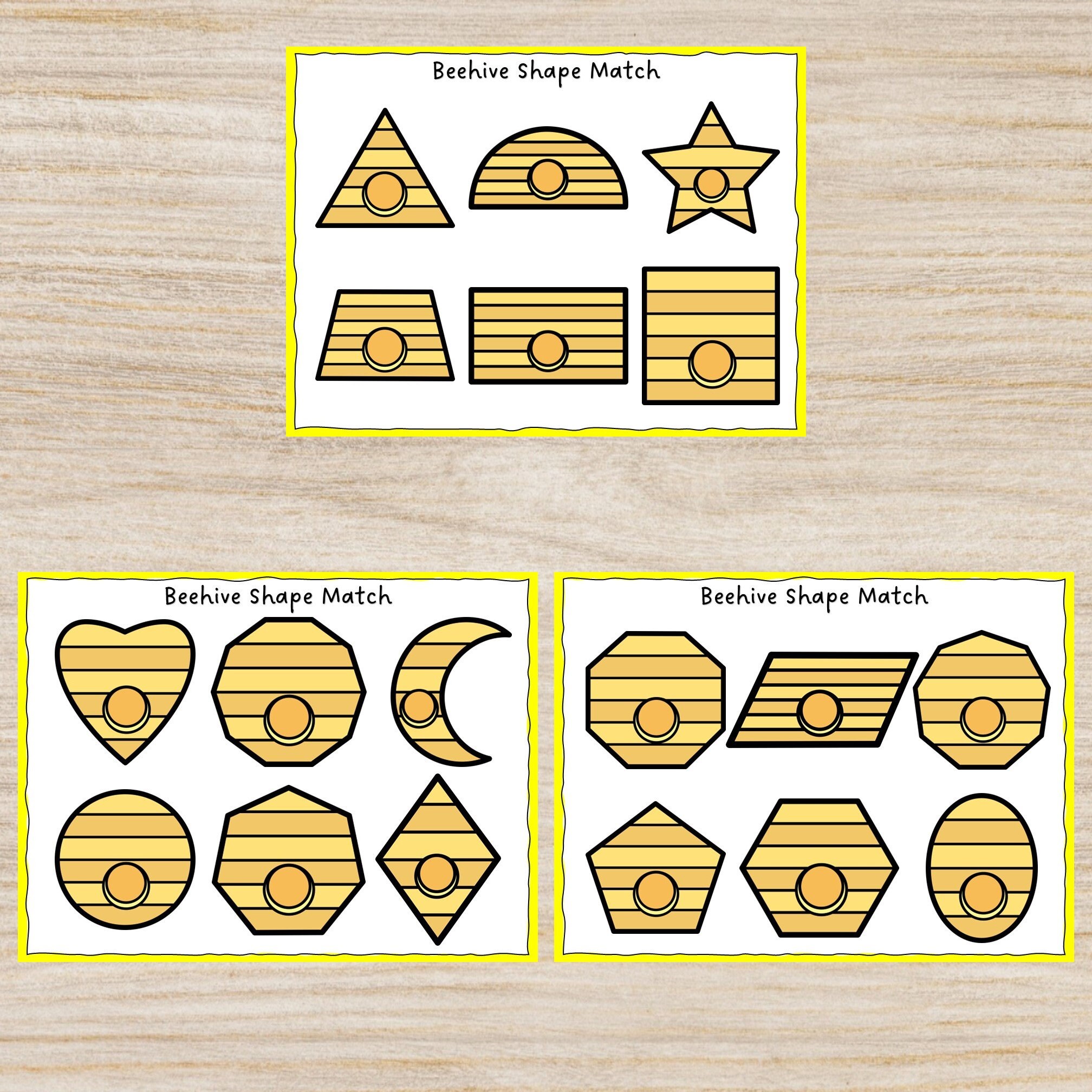 Bees & Hive Theme 2D Shapes Matching Montessori Learning Teaching ...