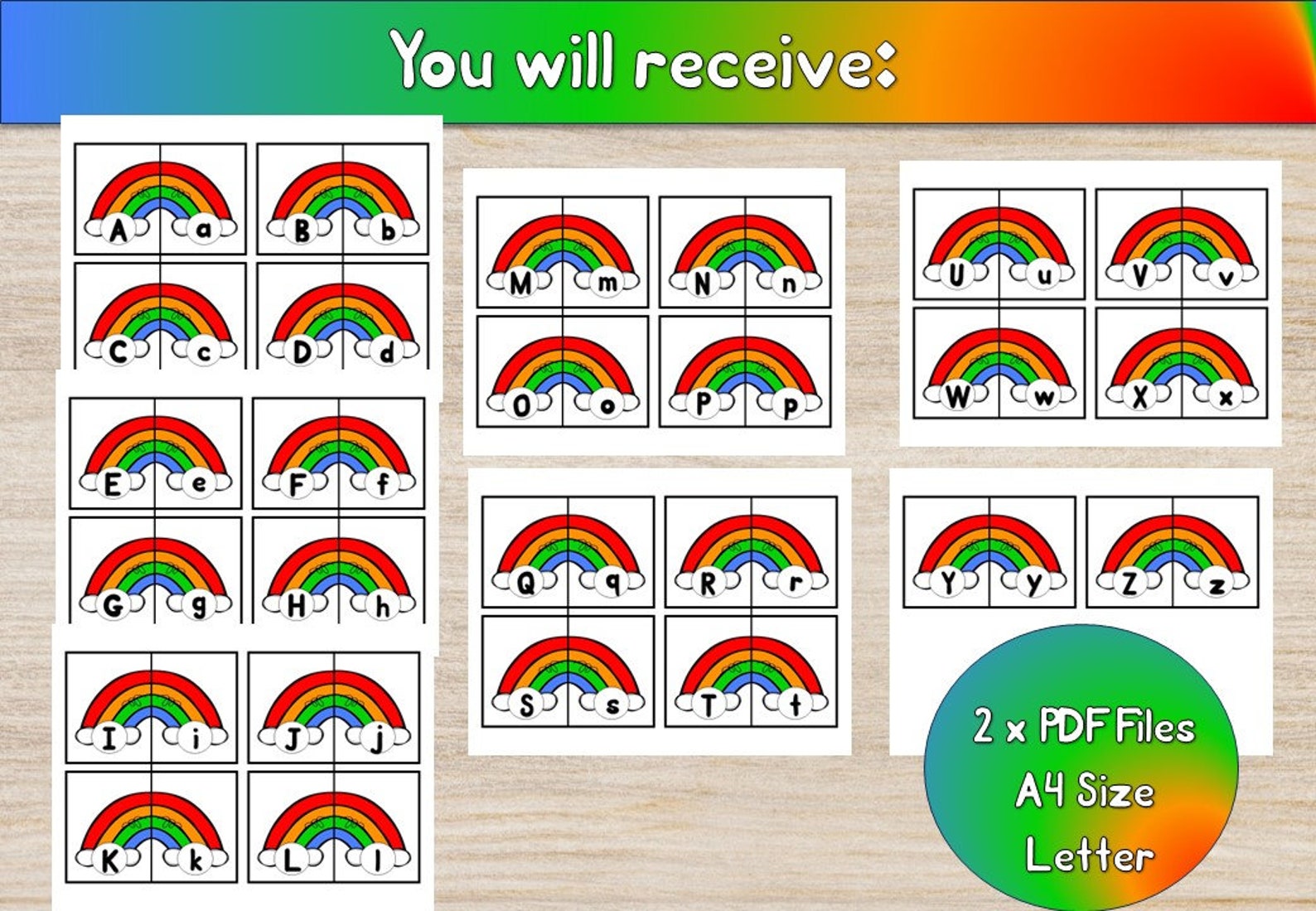 Rainbow Alphabet Matching Game: Montessori Learning Cards (PDF Download ...