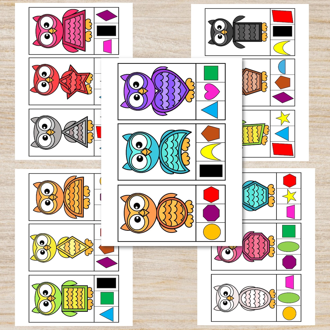 Owl 2D Shapes Clip Peg Cards - Montessori Learning Teaching Maths ...