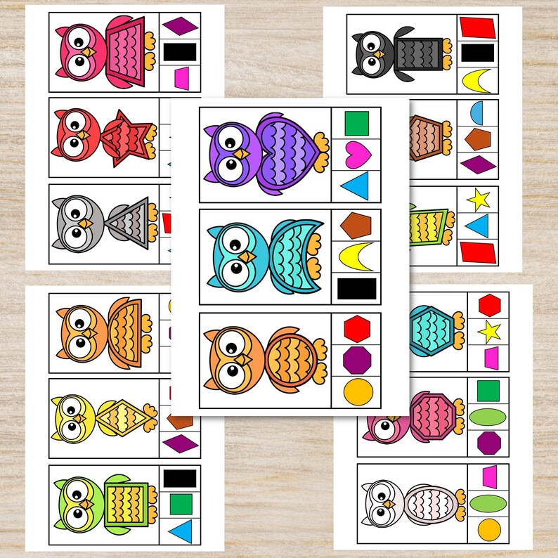 Owl 2D Shapes Clip Peg Cards - Montessori Learning Teaching Maths ...