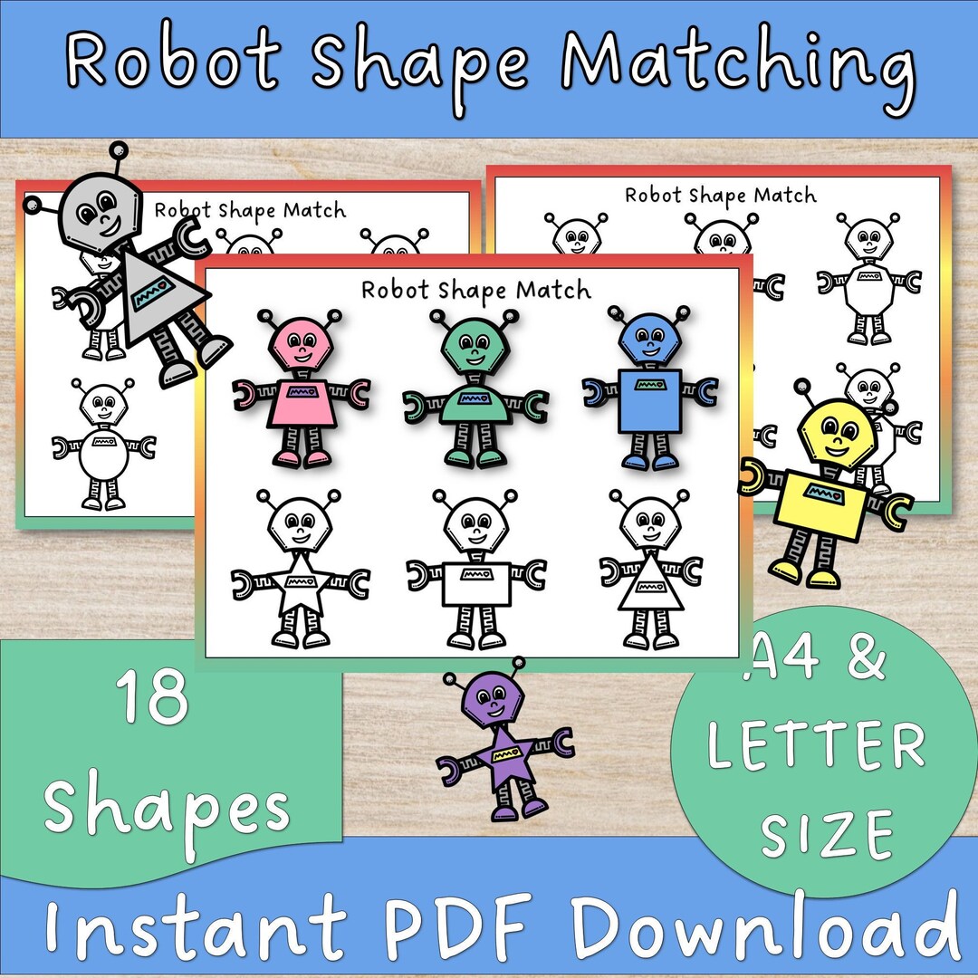 Robot Shape Matching Game: Montessori Learning Resource (PDF Download ...