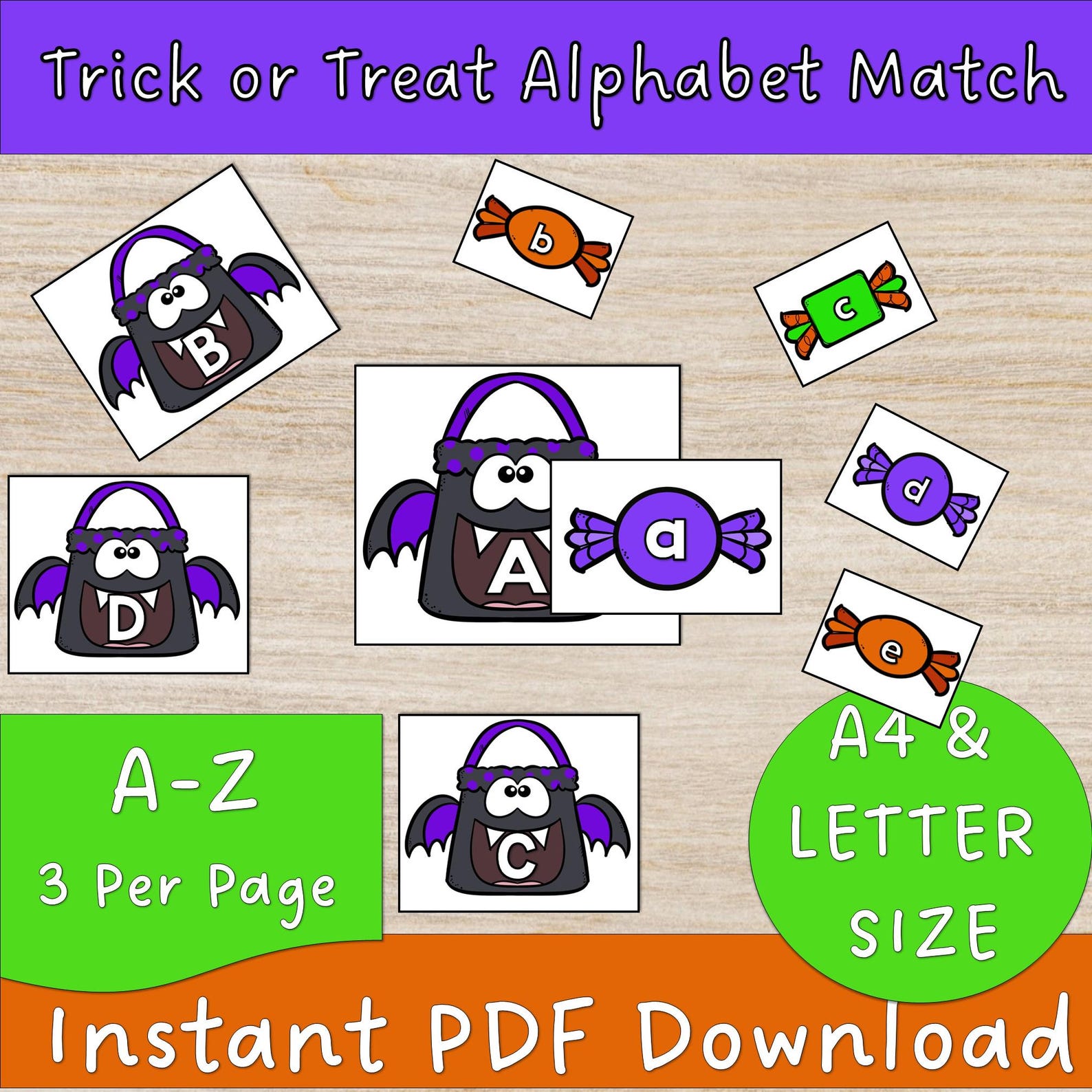 Halloween Alphabet Matching Game: Trick or Treat Vocabulary (PDF ...