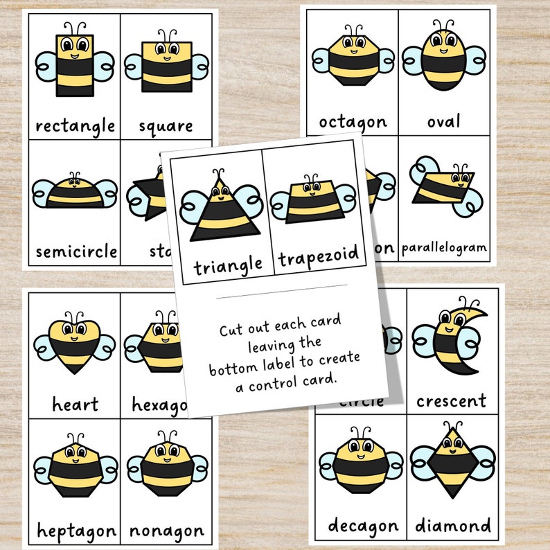 Bee 2D Shapes Flashcards: Montessori Learning Resource (PDF Download ...