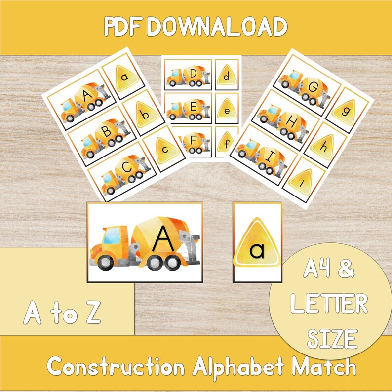 Construction Alphabet AZ Matching Game Montessori Learning Teaching ...