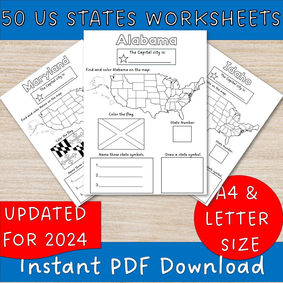 50 US States Worksheets Bundle - USA Geography Learning Resource Home ...