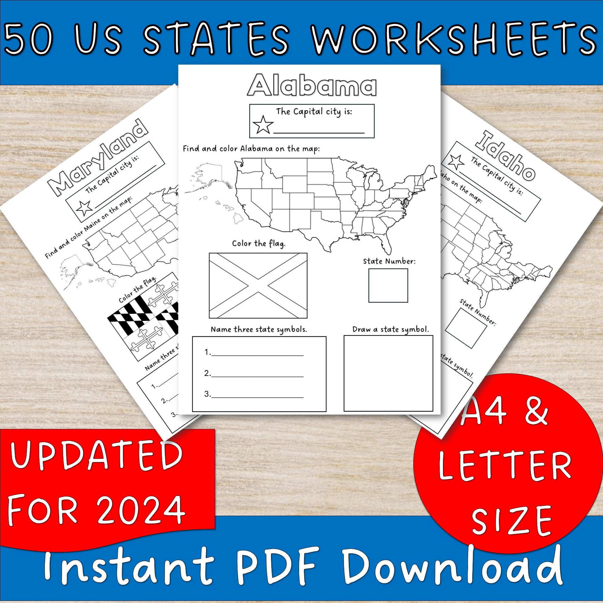 US States Worksheets for Kids | USA Geography Printable Activities ...