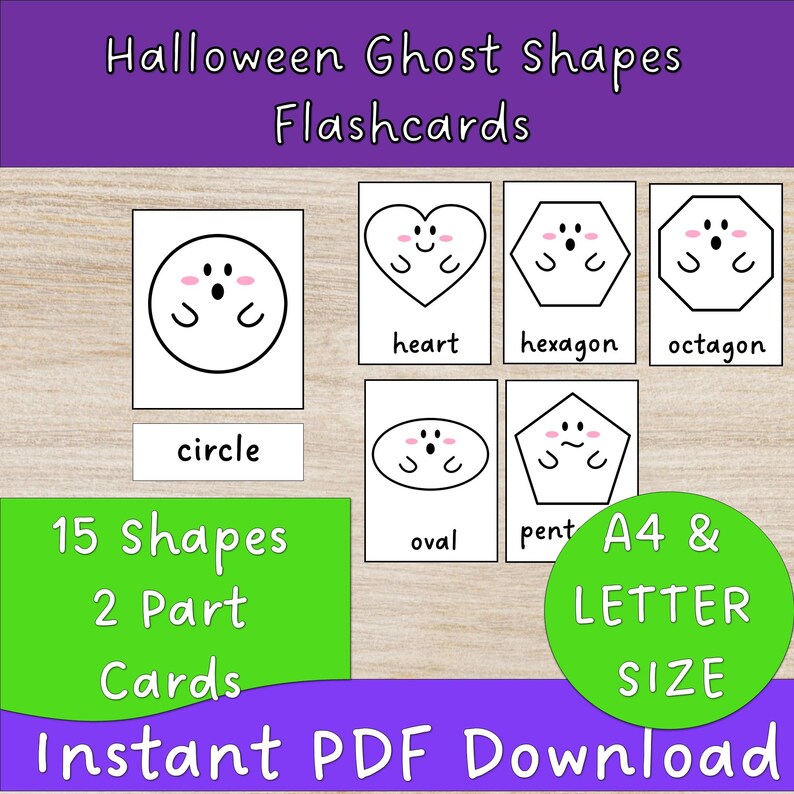 Ghost 2D Shapes Halloween Flashcards Vocabulary - Montessori Learning ...
