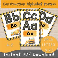 Construction Alphabet Poster: ABC Truck Wall Art + Coloring Pages ...