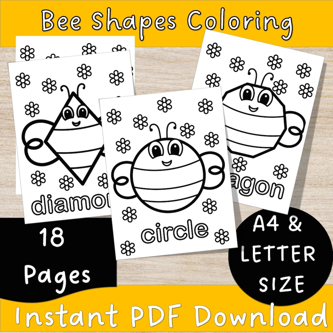 Bee Theme 2D Shapes Coloring Pages - Montessori Learning Teaching ...