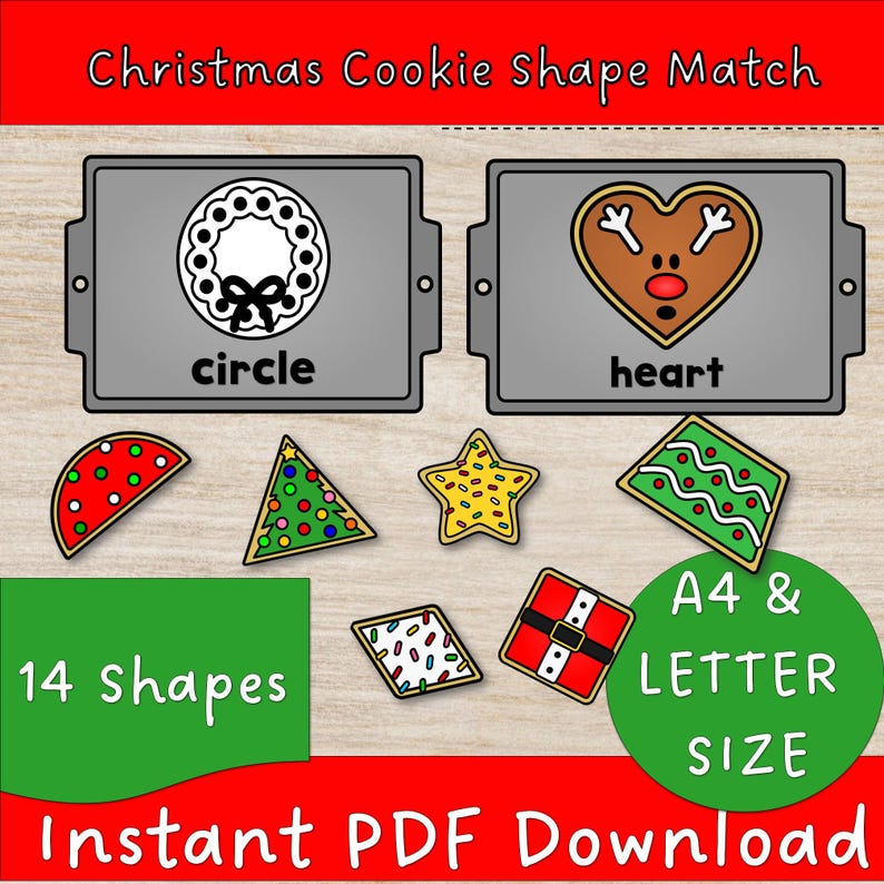 Christmas Cookies 2D Shapes Matching Game- Montessori Learning Teaching ...