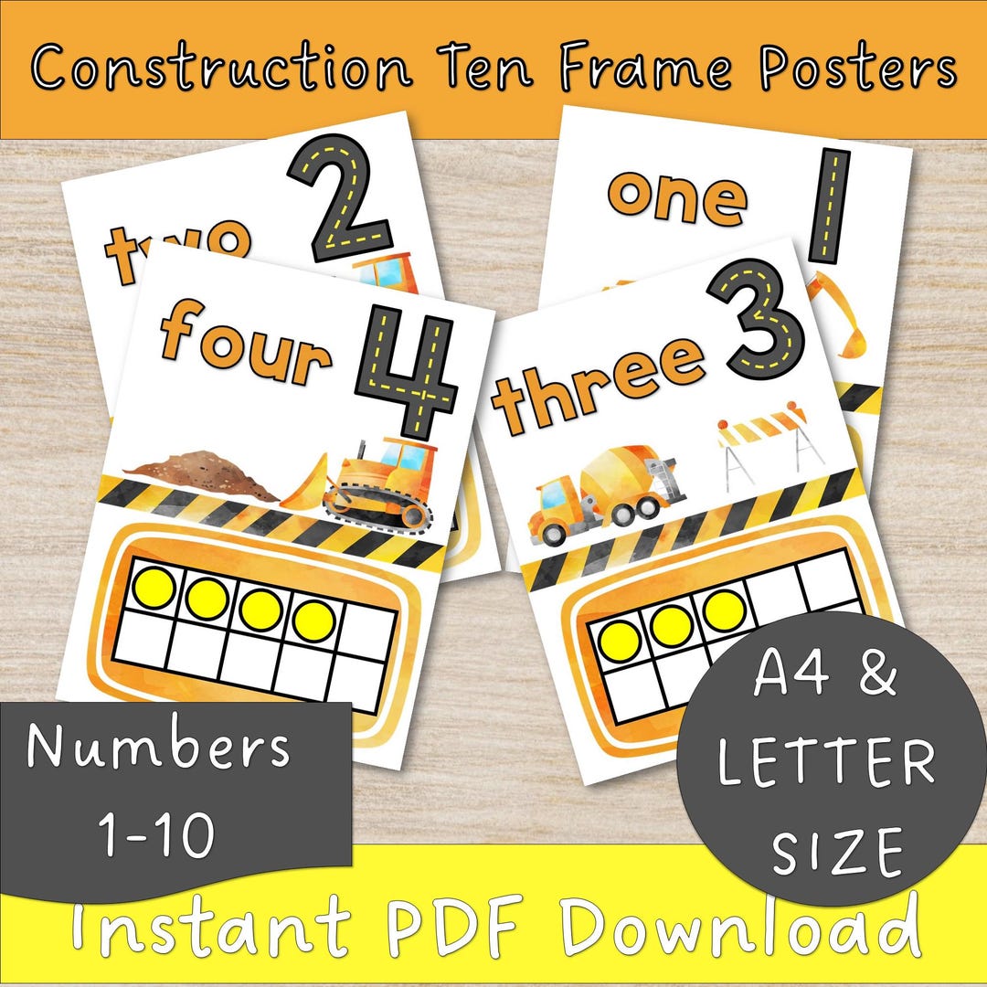 Construction Ten Frame Display Posters- Montessori Learning Teaching ...