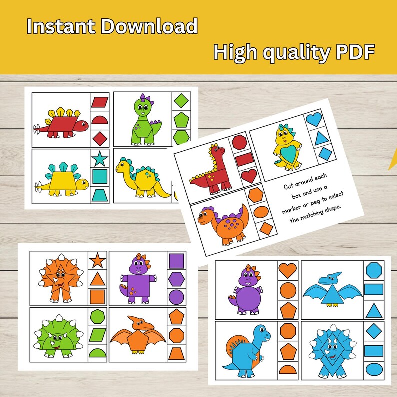 Dinosaur Shape Clip Cards for Preschool | 2D Shape Recognition Activity ...