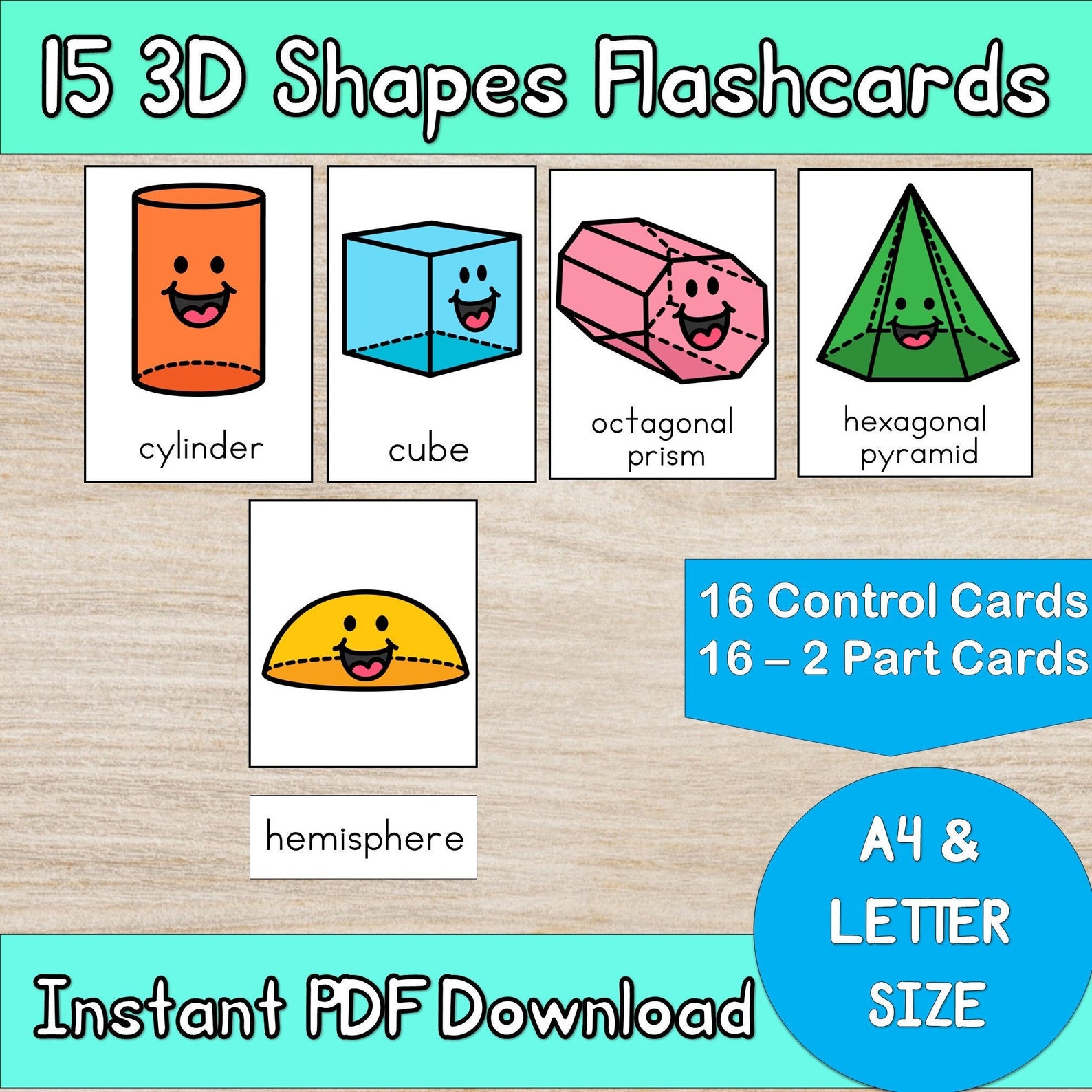15 3D Shapes Flashcards 2 Part Cards - Montessori Learning Teaching ...