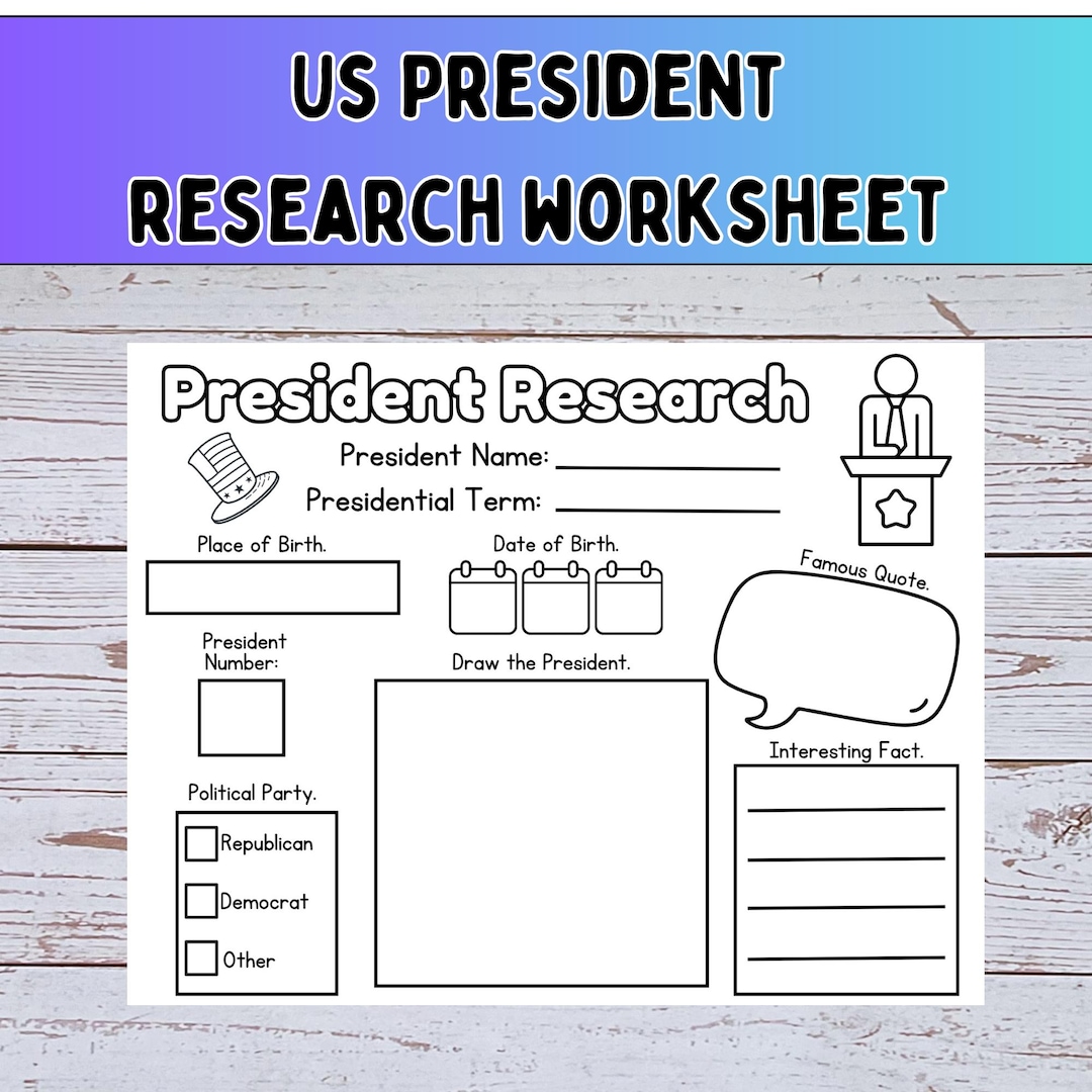 USA President Research Worksheets for Kids | USA History Printable ...