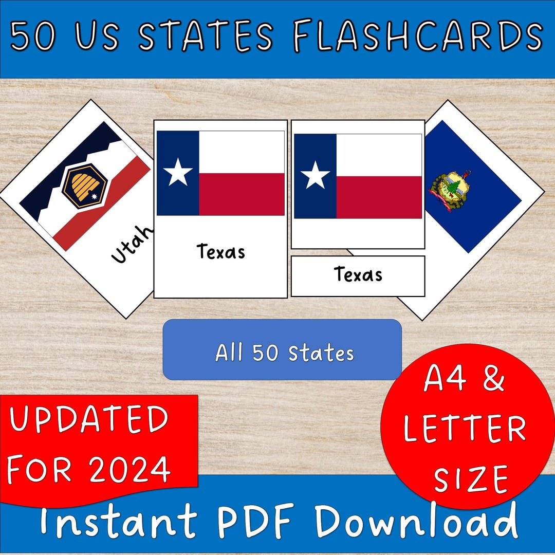 US States Flashcards: USA Geography Learning (printable PDF) - Etsy