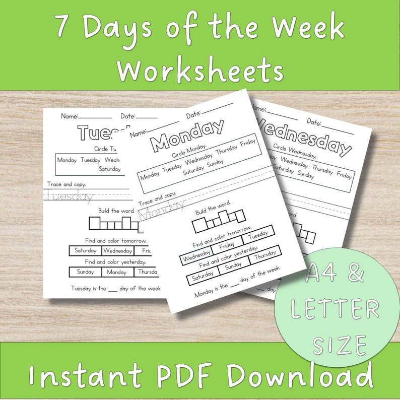 Days of the Week Printable Worksheets | Fun Learning Activity for Kids ...