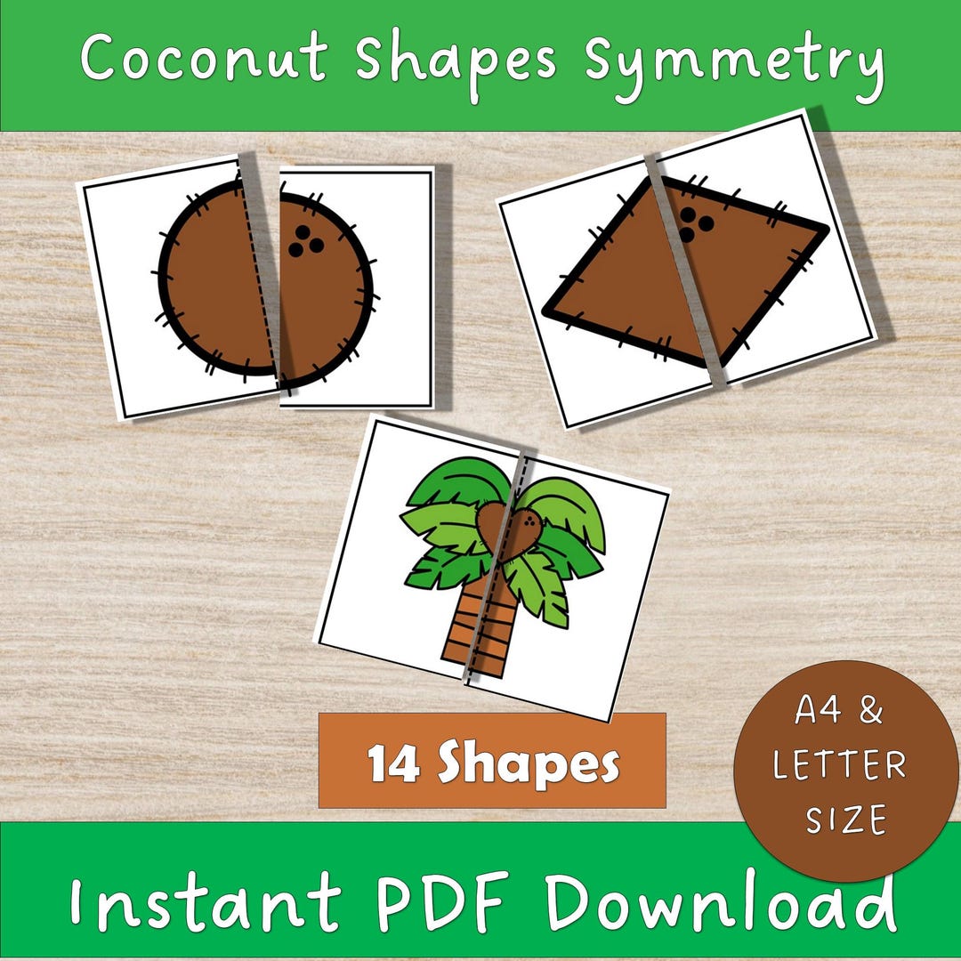 Coconut 2D Shapes Symmetry Matching Montessori Learning Teaching Math ...