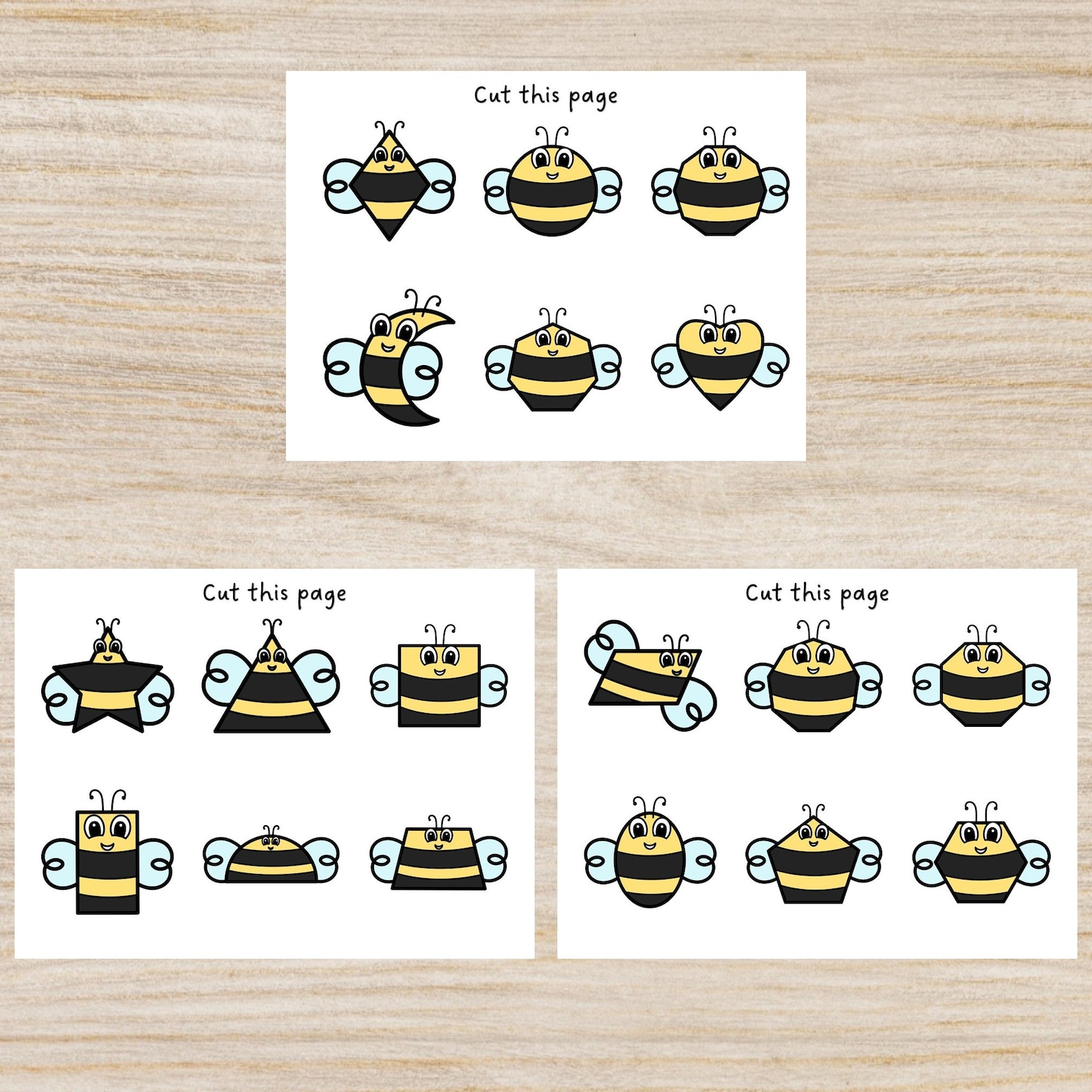 Bees & Hive Theme 2D Shapes Matching - Montessori Learning Teaching ...