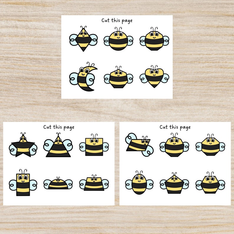 Bees & Hive 2D Shapes Matching: Montessori Learning Resource (PDF ...