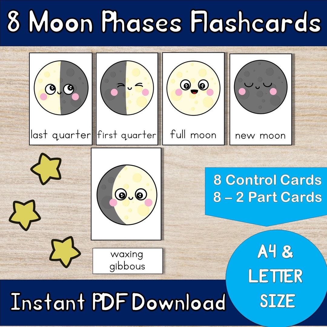8 Moon Phases Flashcards 2 Part Cards - Montessori Learning Teaching ...