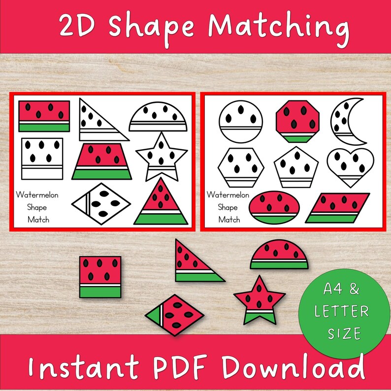 Watermelon 2D Shapes Matching Game: Montessori Learning (PDF) - Etsy