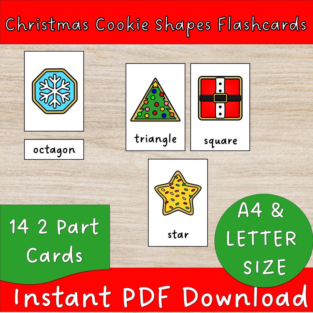Christmas Cookie 2D Shapes Flashcards Game- Montessori Learning ...