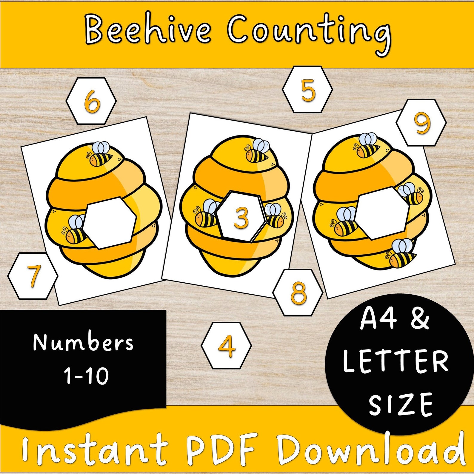 10 Counting Bees Cards Activity - Montessori Learning Teaching Resource ...