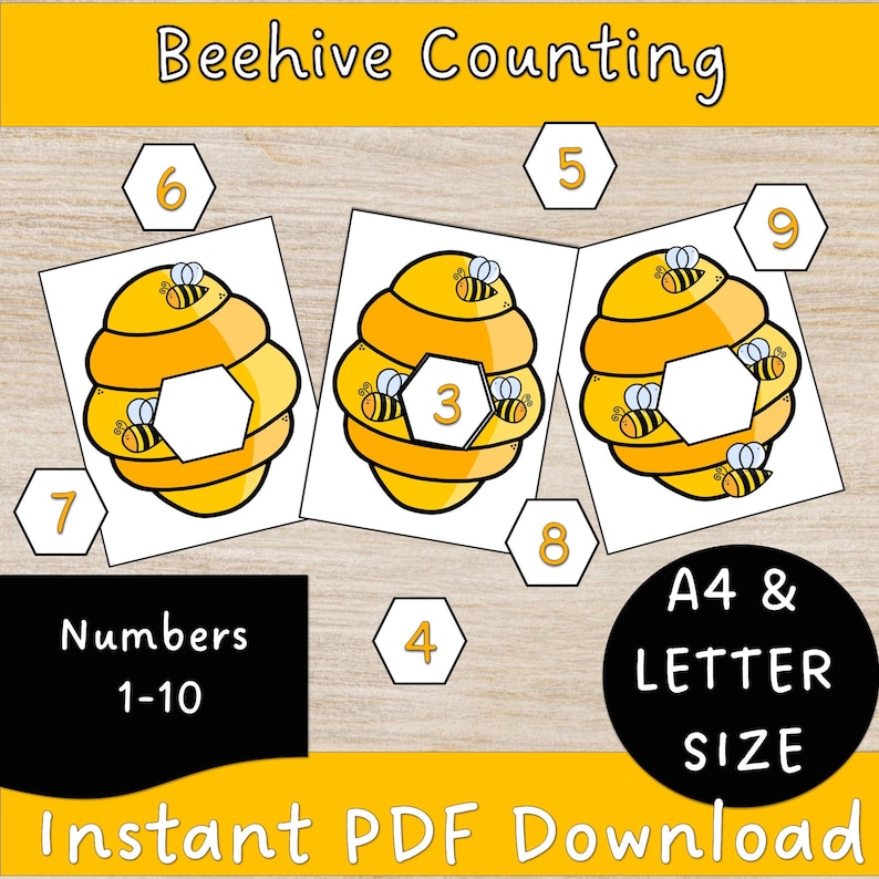 10 Counting Bees Cards Activity - Montessori Learning Teaching Resource ...