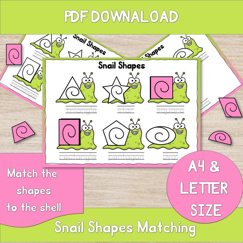 Snail 2D Shapes Matching Tracing Game- Montessori Learning Teaching ...