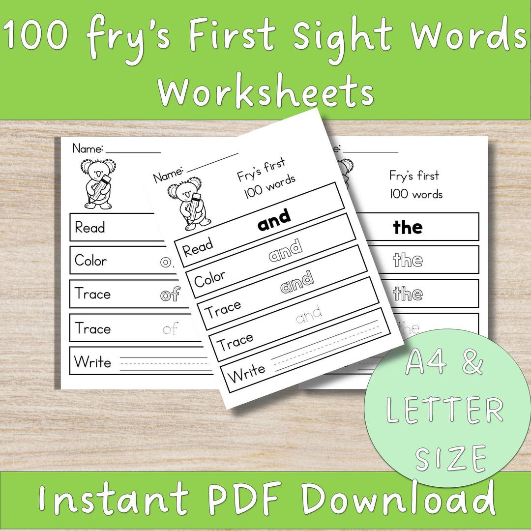 Fry's First 100 Words Worksheets Montessori Learning Teaching Resource ...