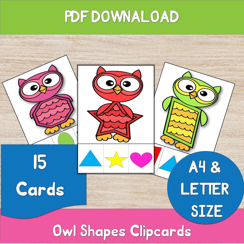 Owl 2D Shapes Clip Peg Cards - Montessori Learning Teaching Maths ...