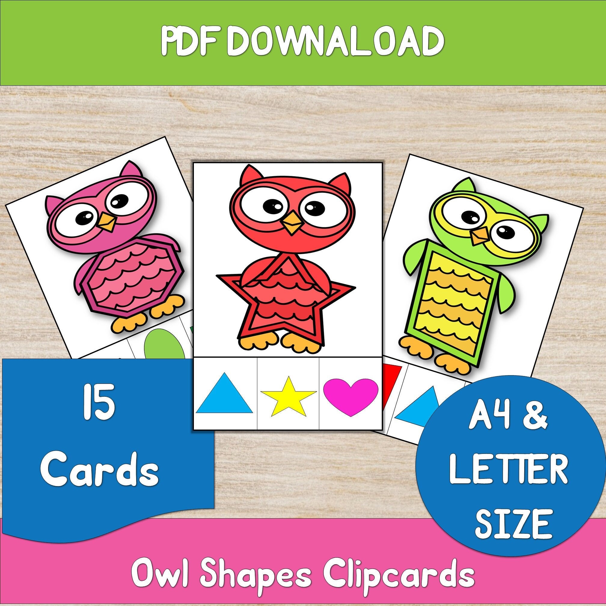Owl 2D Shapes Clip Peg Cards - Montessori Learning Teaching Maths ...