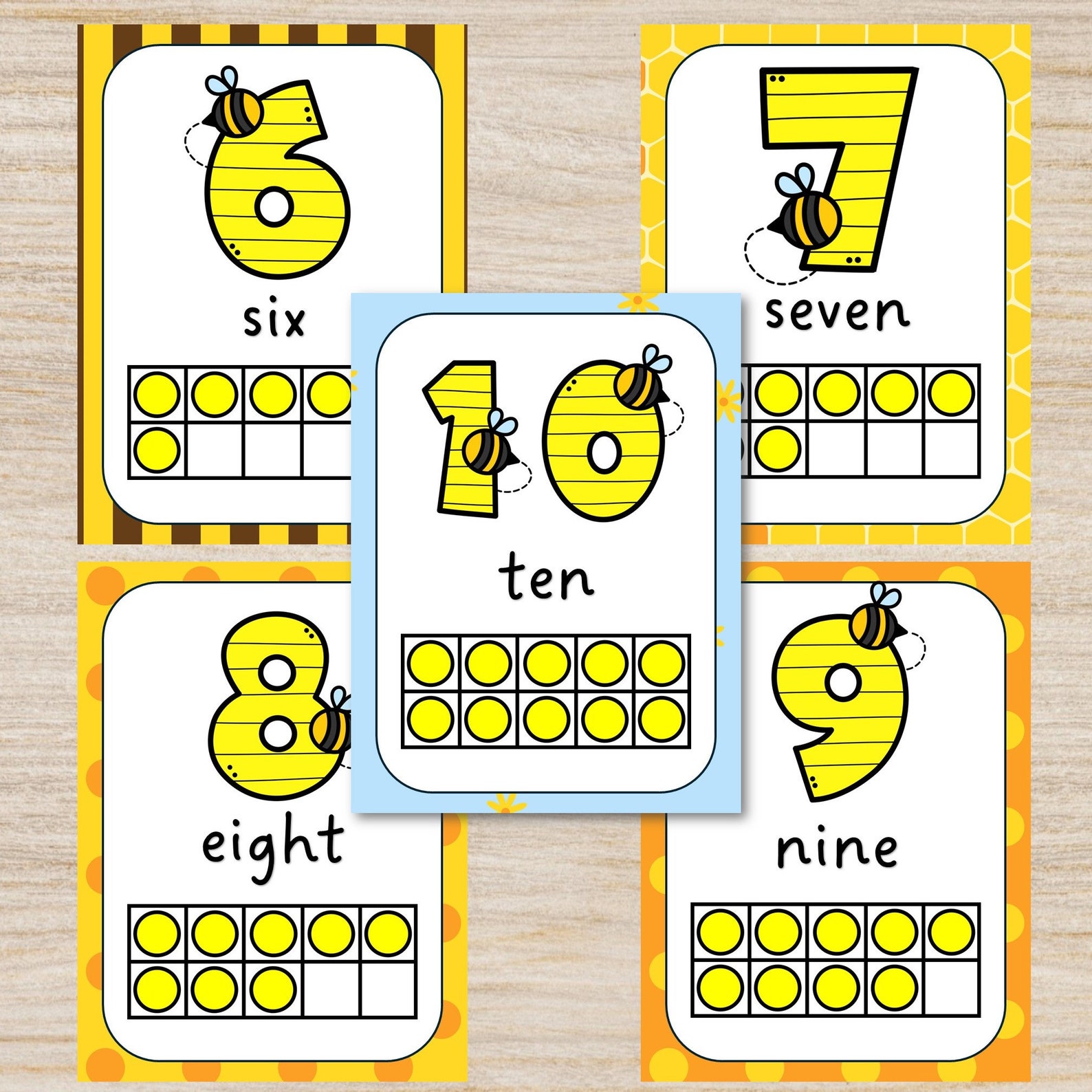 Bee Ten Frame Posters Numbers 1-10 - Montessori Learning Teaching ...
