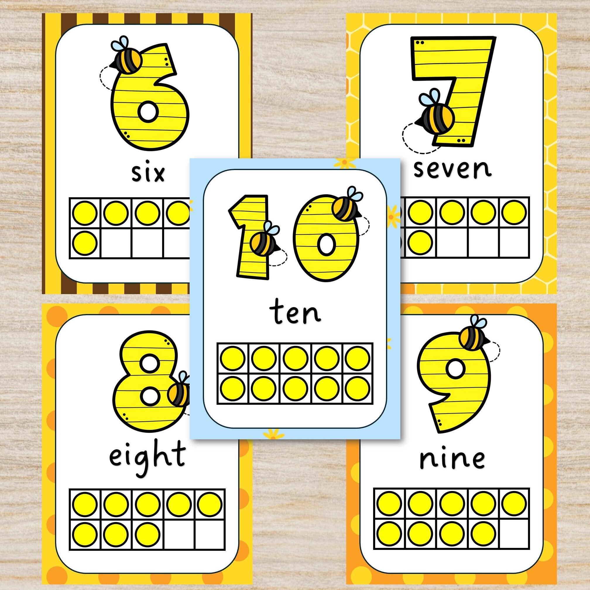 Bee Ten Frame Posters: Montessori Numbers 1-10 (PDF Download) - Etsy