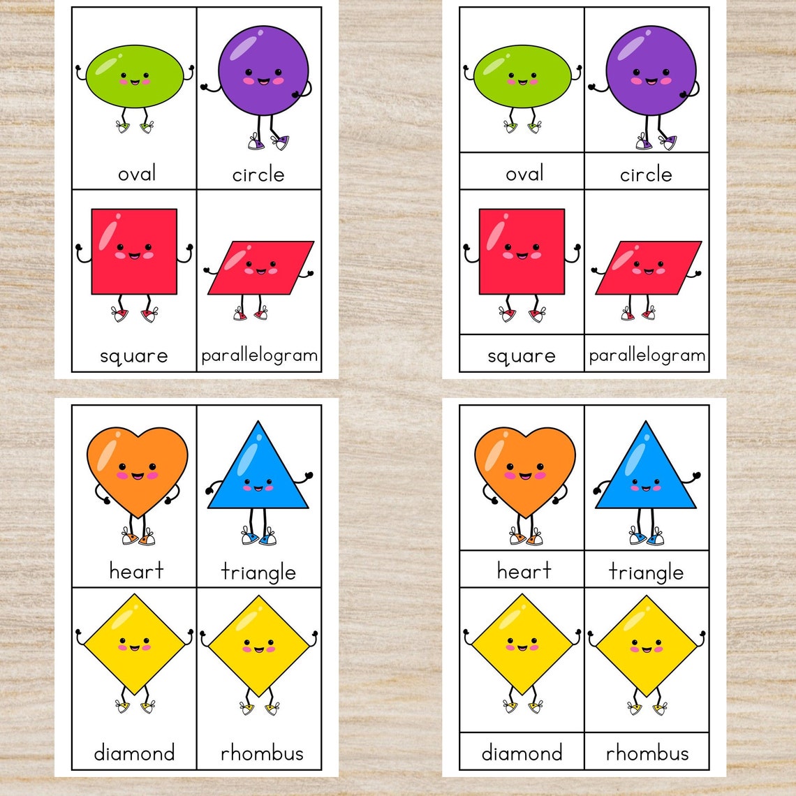 16 2D Shapes Flashcards 2 Part Cards Montessori Learning Teaching ...