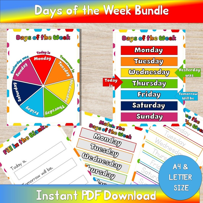 Days of the Week Learning Bundle: Montessori Vocabulary (PDF Download ...