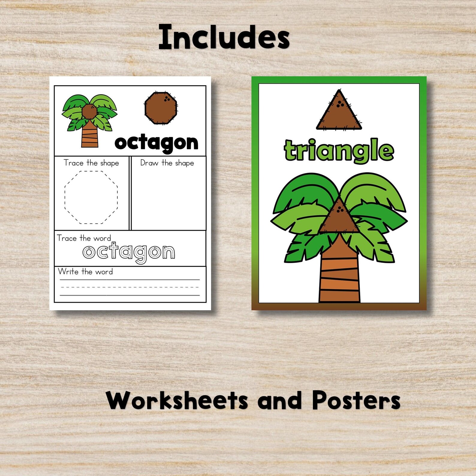 Coconut 2D Shapes Bundle Packet Matching Montessori Learning Teaching ...