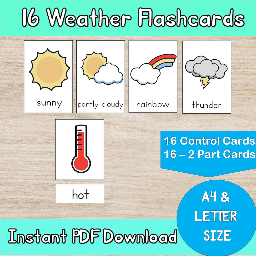 Weather Flashcards: Montessori Learning Cards (PDF Download) - Etsy