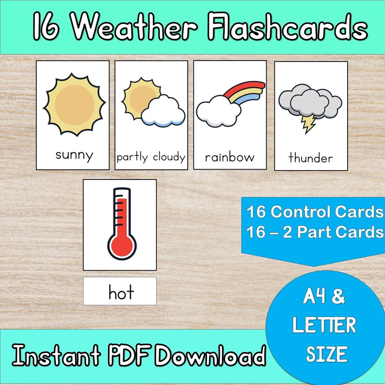 16 Weather Flashcards 2 Part Cards - Montessori Learning Teaching ...