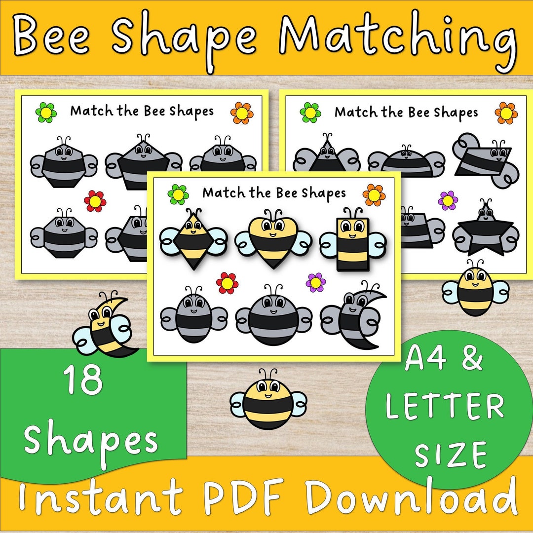 Bee Theme 2D Shapes Matching Game: Montessori Learning (PDF Download ...