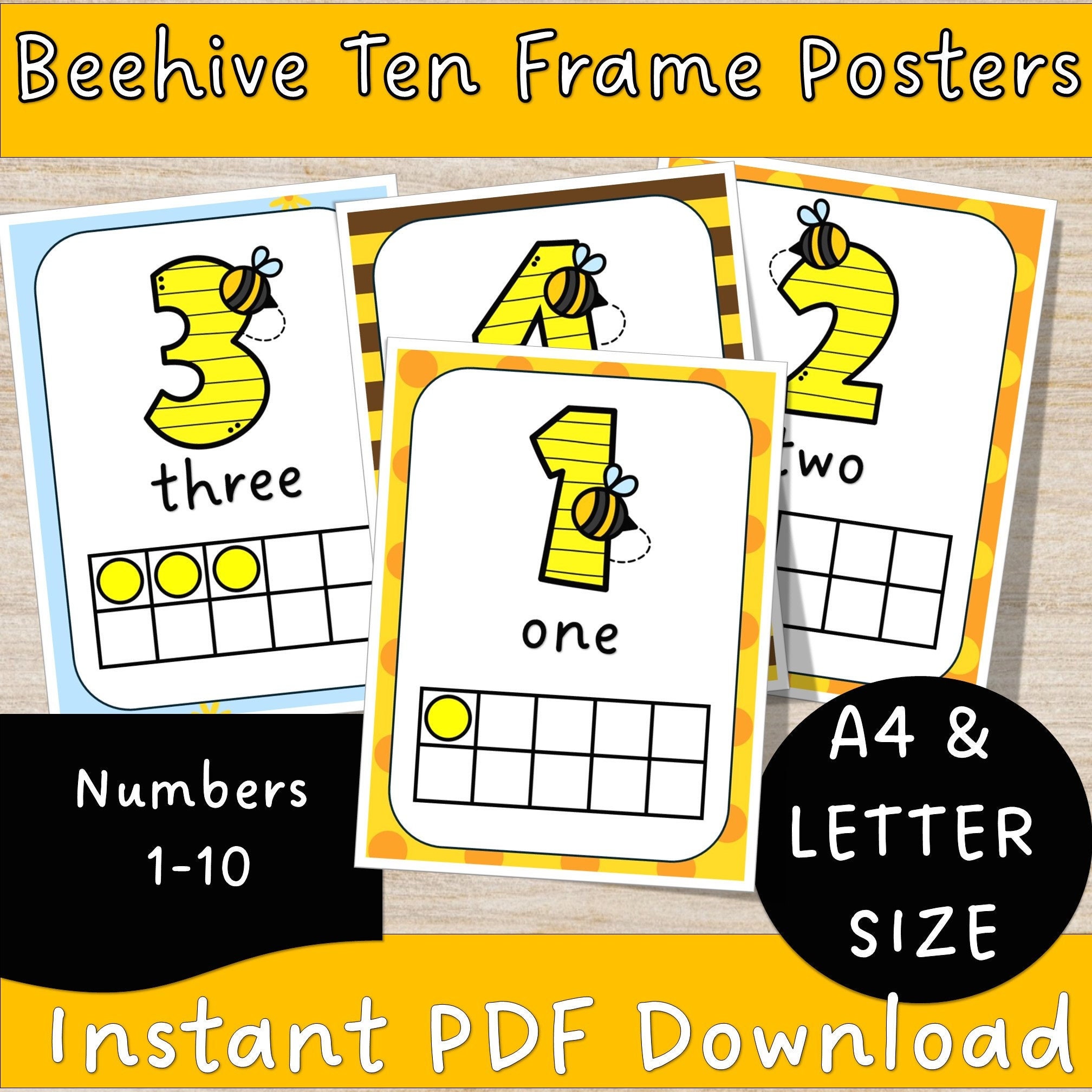 Bee Ten Frame Posters: Montessori Numbers 1-10 (PDF Download) - Etsy