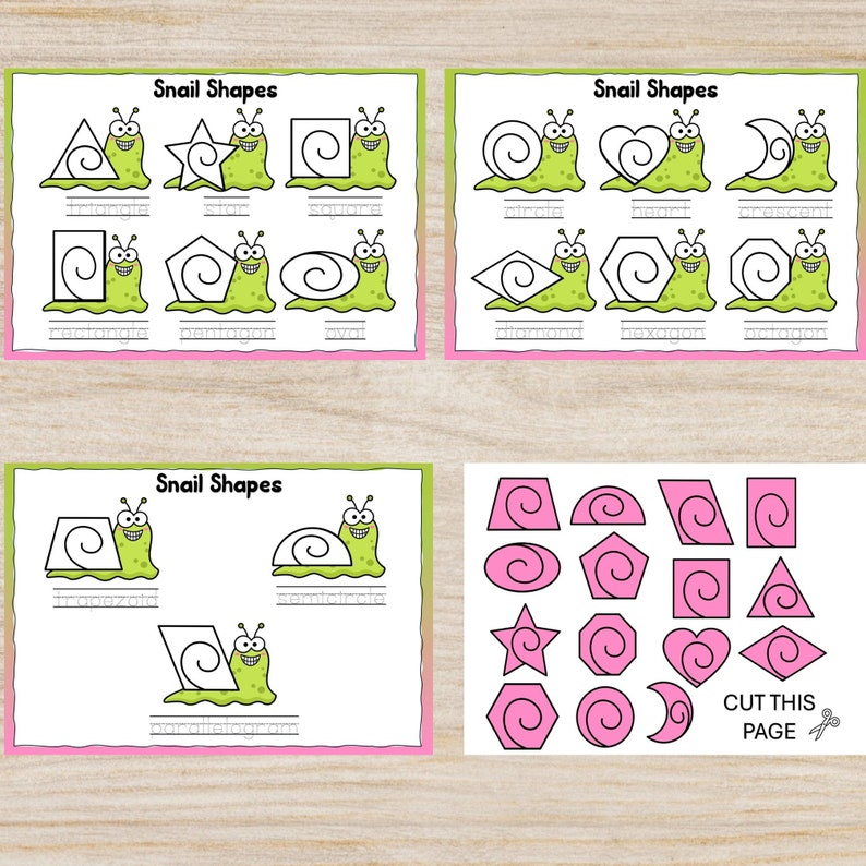 Snail Shapes Matching Game: Montessori Learning Resource (PDF Download ...
