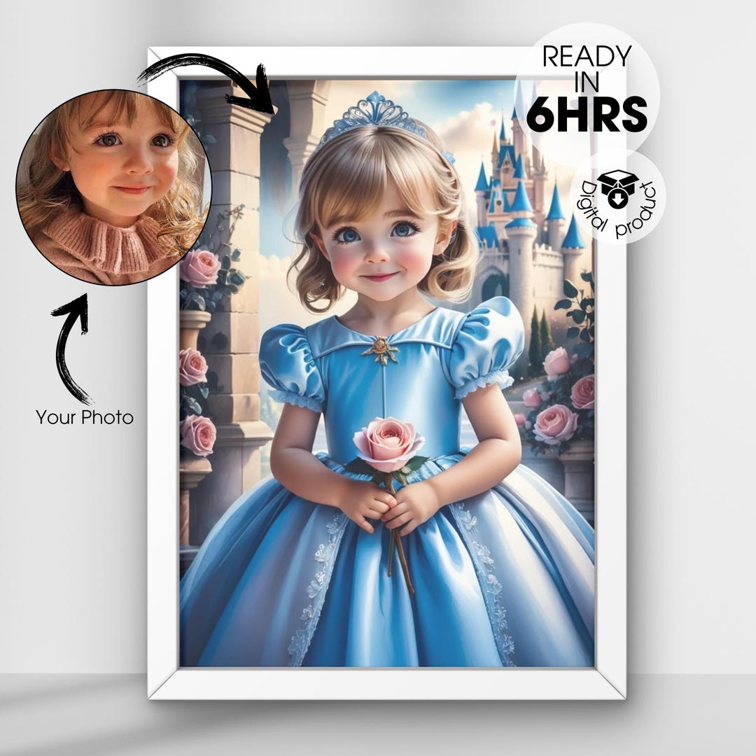Personalized Cinderella Portrait: Custom Birthday Gift (digital ...