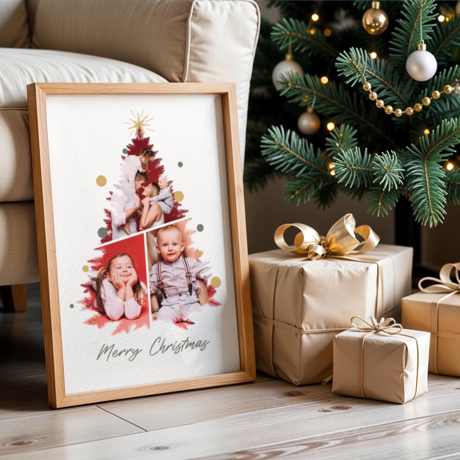 Personalized Christmas Family Photo Poster, Custom Holiday Tree Collage ...