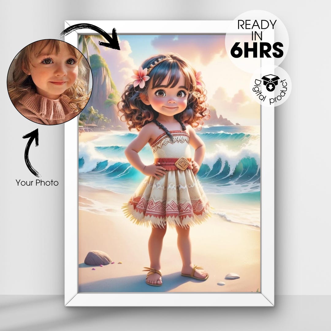 Personalized Moana Portrait: Custom Watercolor Birthday Gift (digital ...