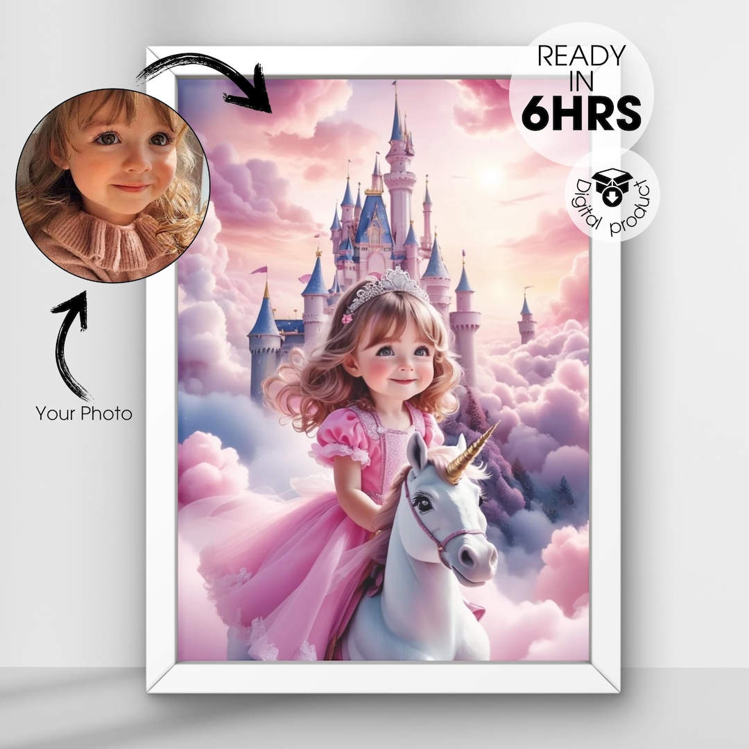Princess Riding a Unicorn Get Your Own Princess Portrait From Your ...
